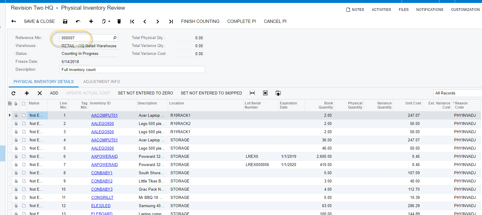 Physical Count | Kensium Products Documentation