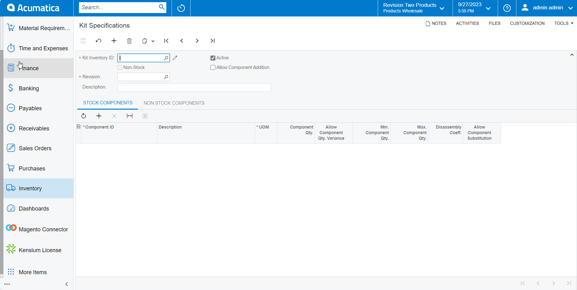 Managing Kit Specifications Kensium Products Documentation