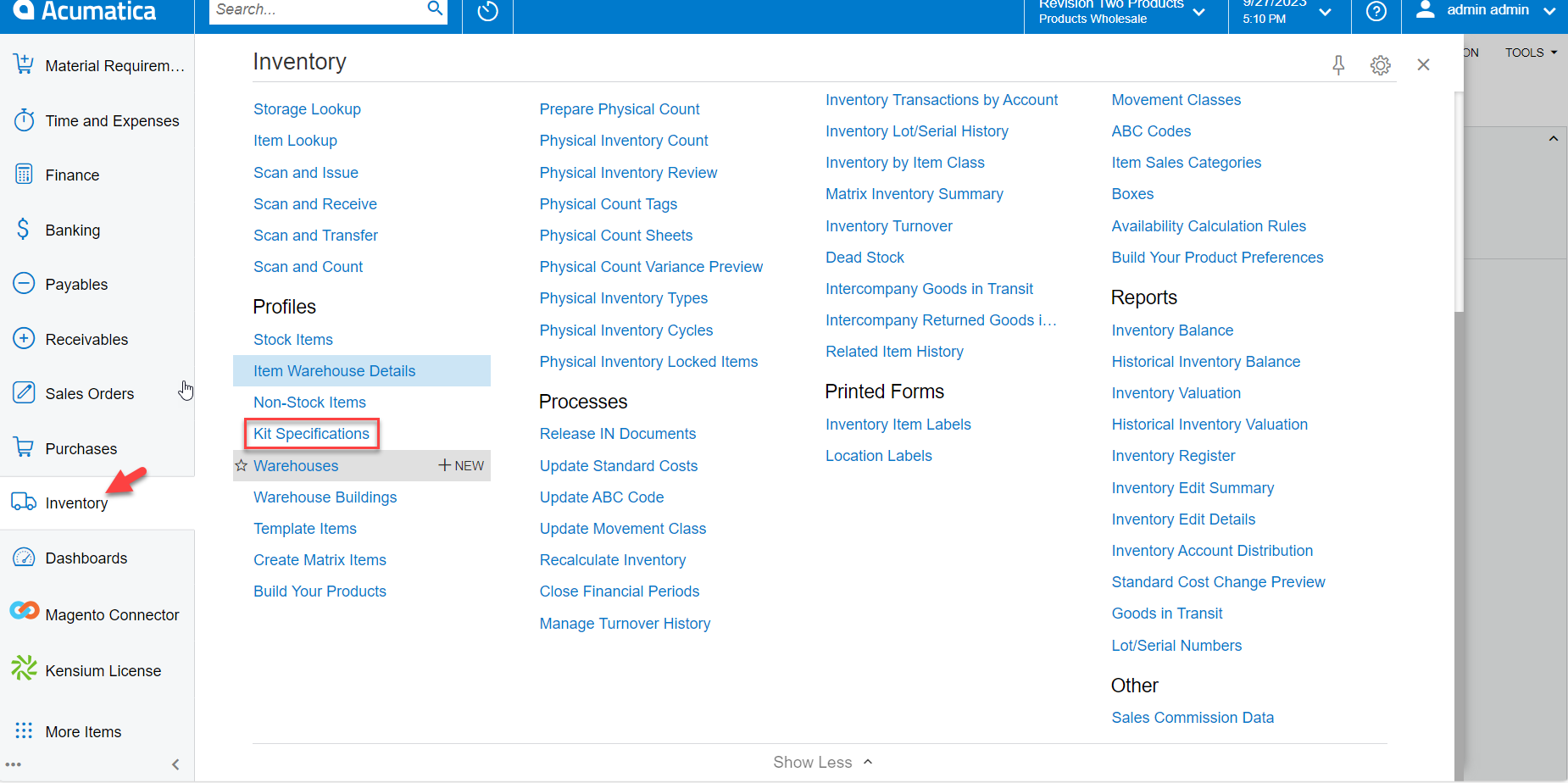 Managing Kit Specifications Kensium Products Documentation