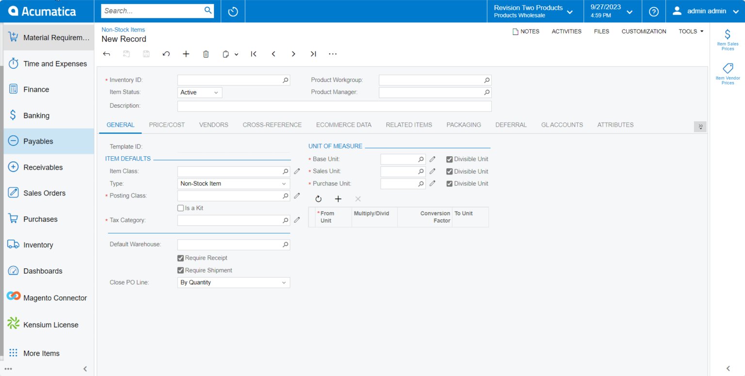 Managing Non Stock Item Kensium Products Documentation