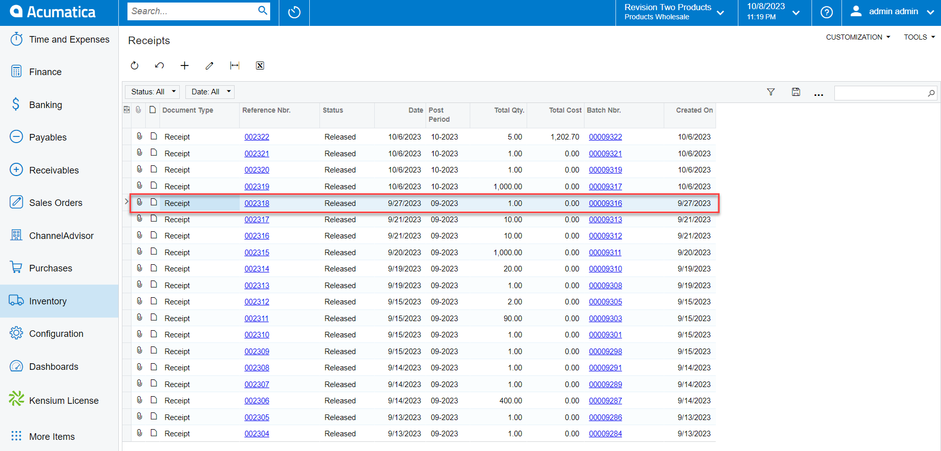 Receipts | Kensium Products Documentation