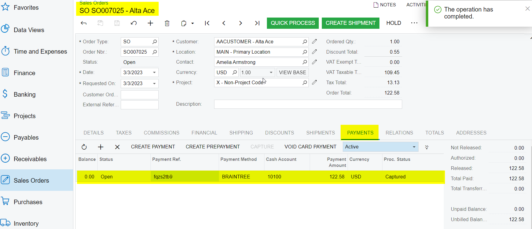 Capture CC Payment at the Sales Order Screen | Kensium Products ...