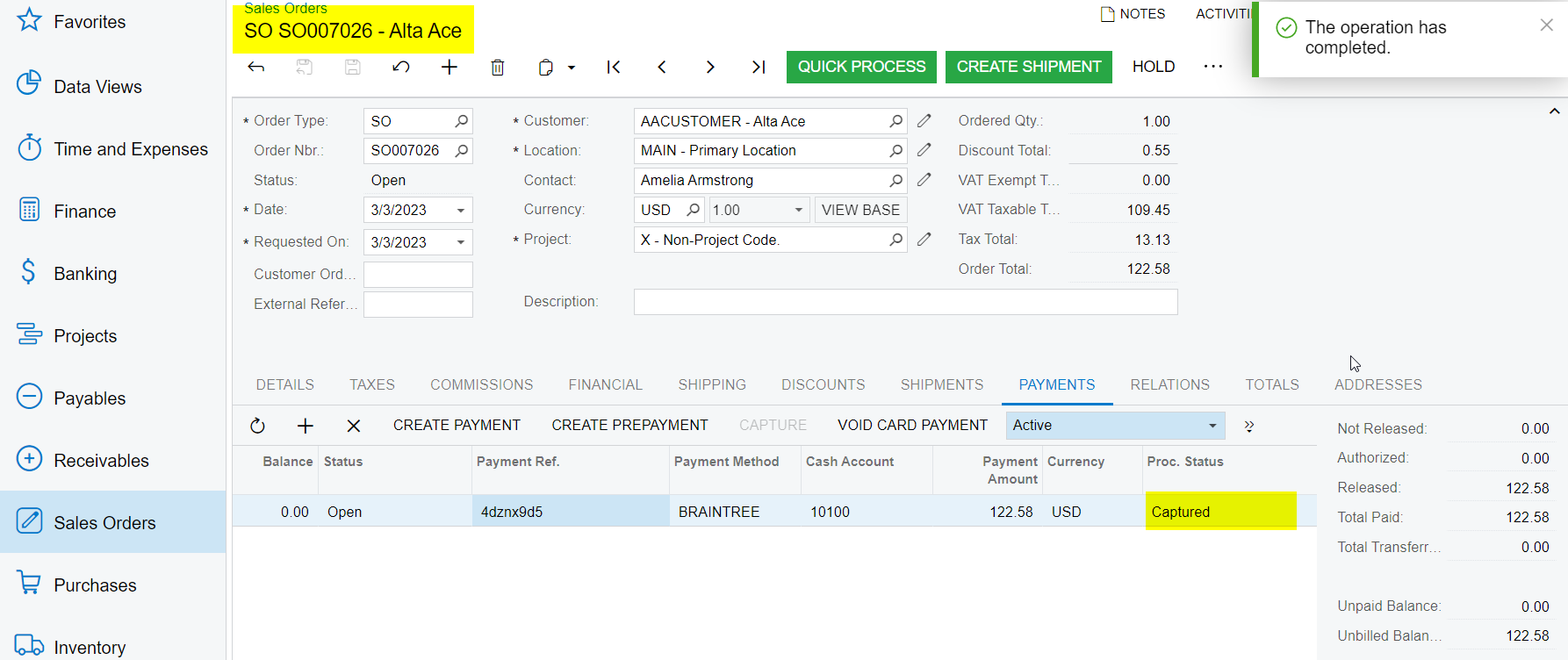 Capture CC Payment Action at Invoices Screen | Kensium Products Documentation