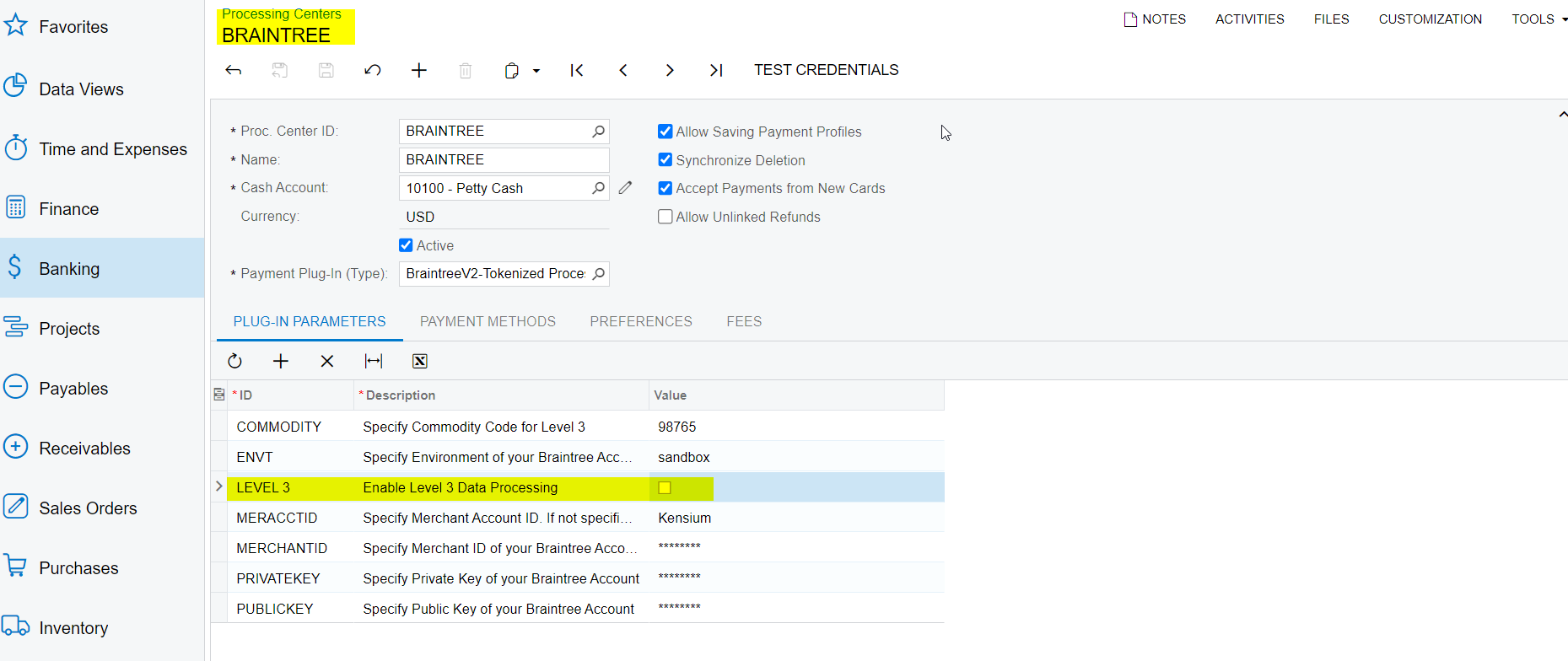 Processing center at Processing Centers screen by disabling Level3 Option | Kensium Products ...