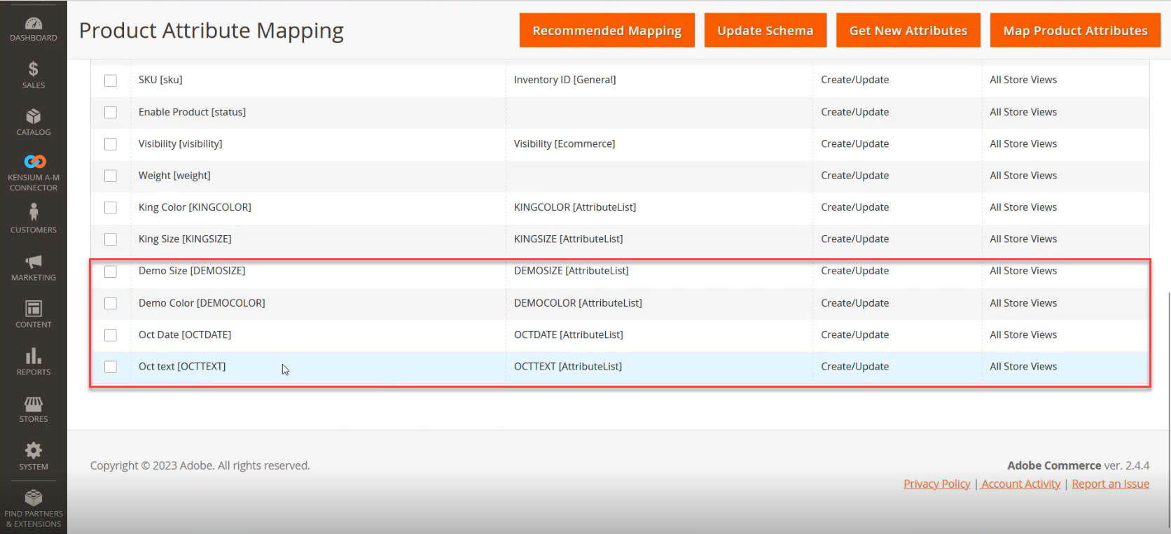 Attributes in Product Schema | Kensium Products Documentation