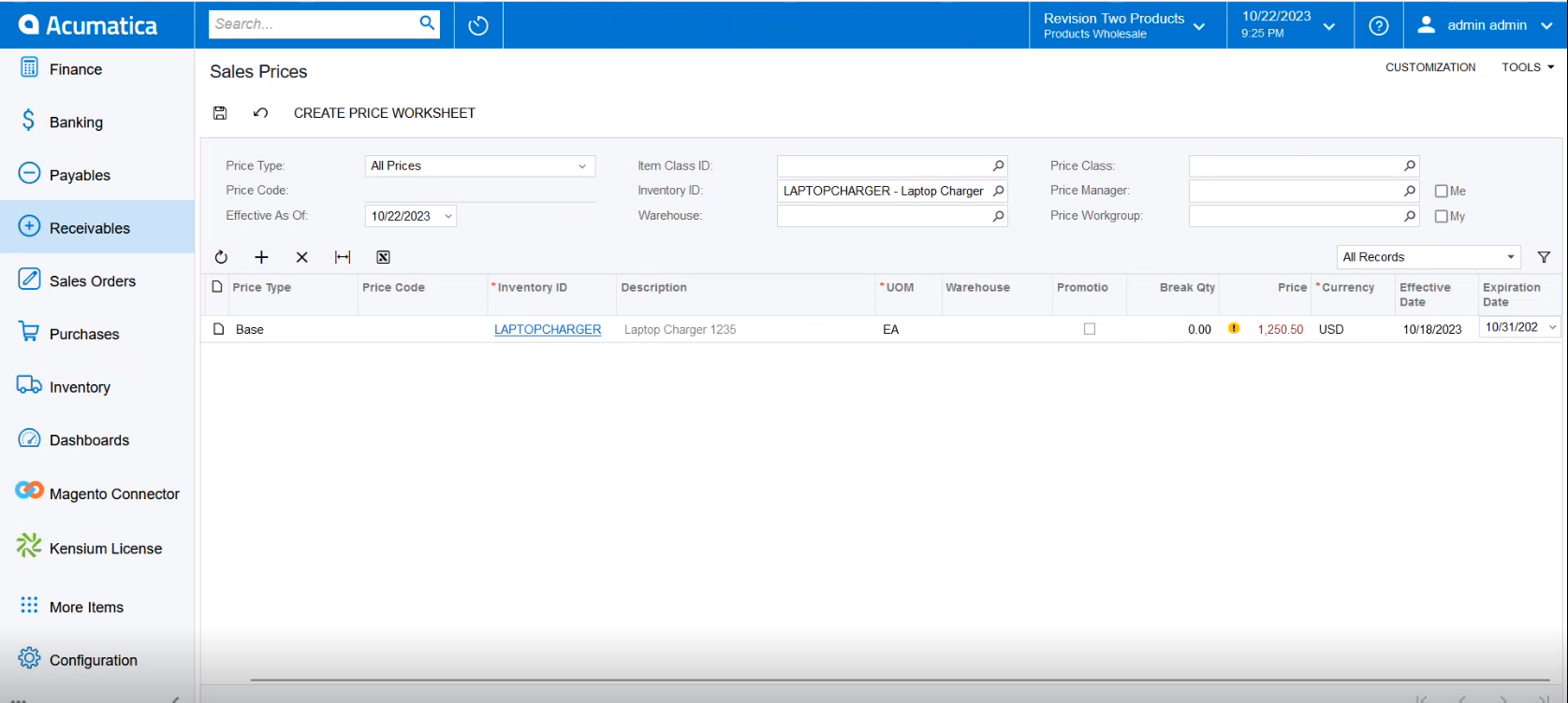 Price Type in Acumatica | Kensium Products Documentation