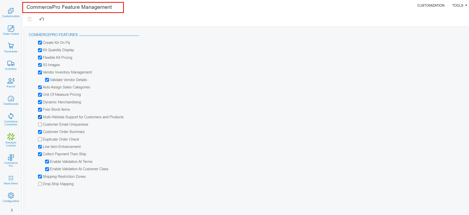 CommercePro Feature Management | Kensium Products Documentation