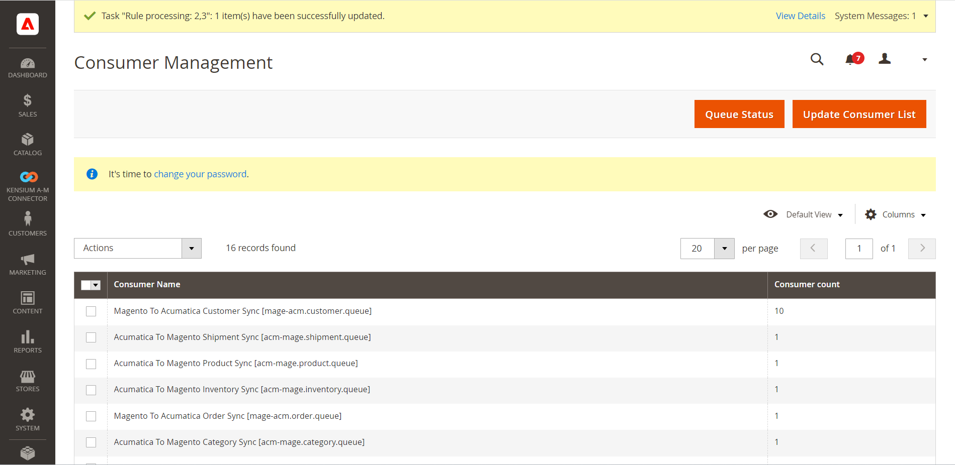 Consumer Management and Queue Status | Kensium Products Documentation