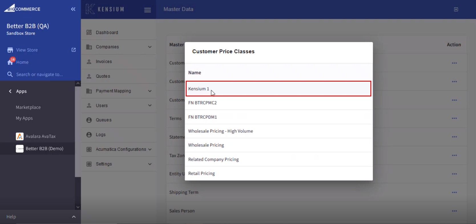 Customer Price Class Sync in Master Data of B2B | Kensium Products Documentation