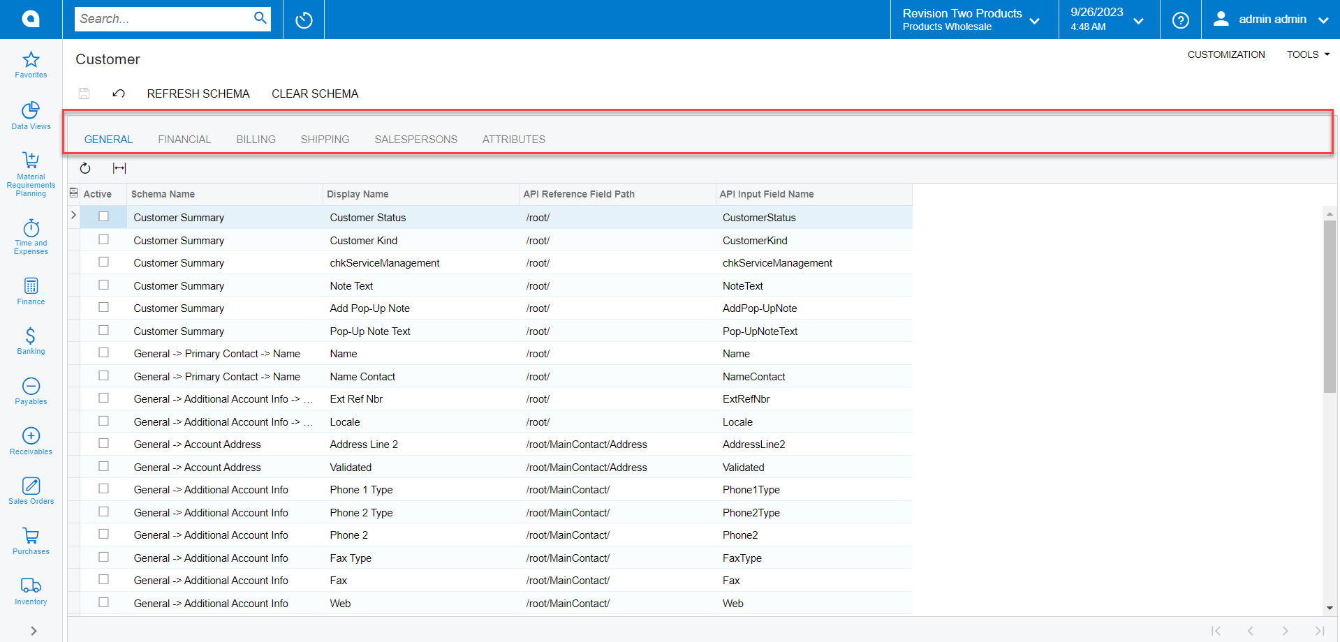 Customer Schema in Acumatica | Kensium Products Documentation