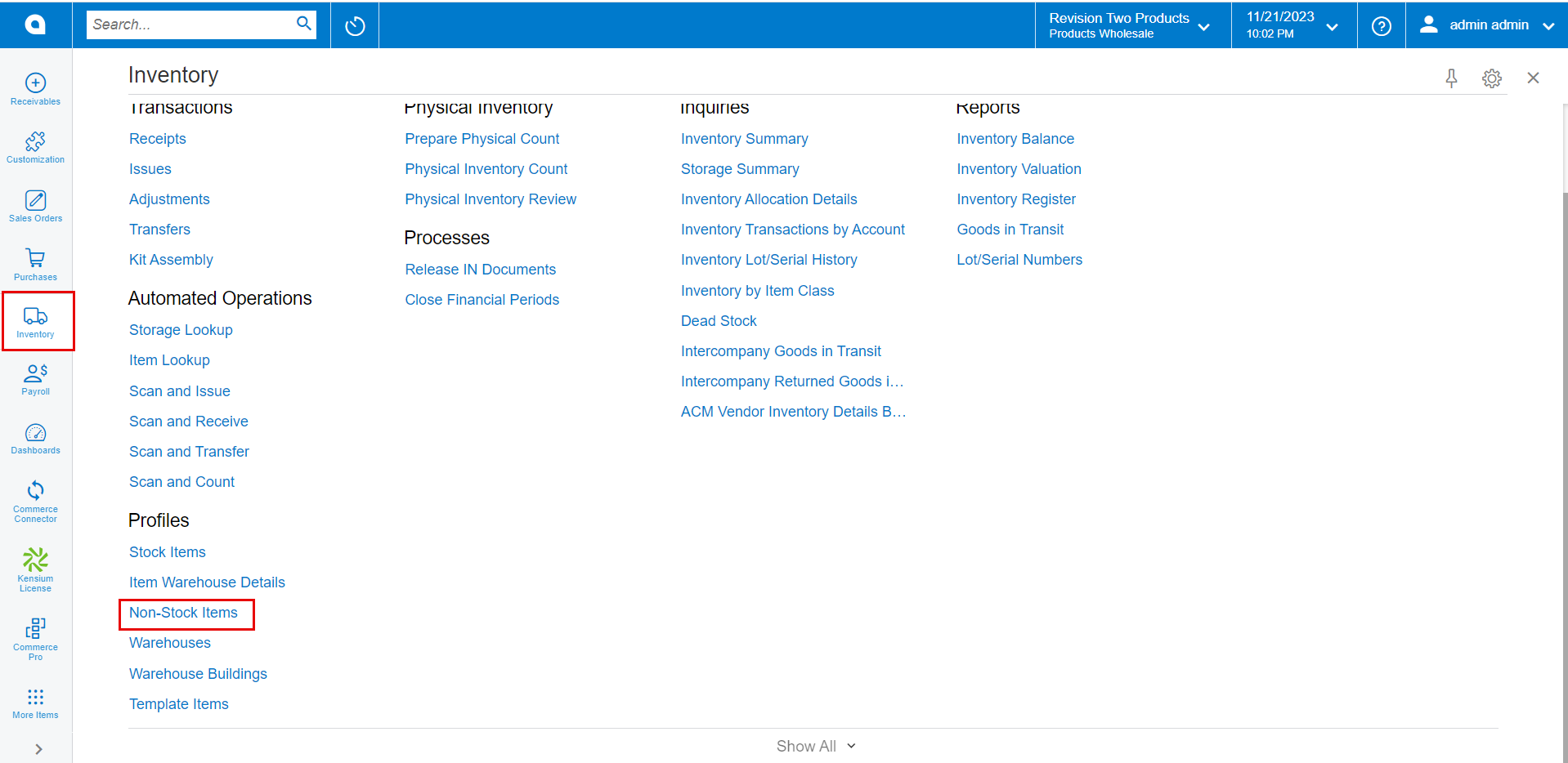 Non-Stock Items | Kensium Products Documentation