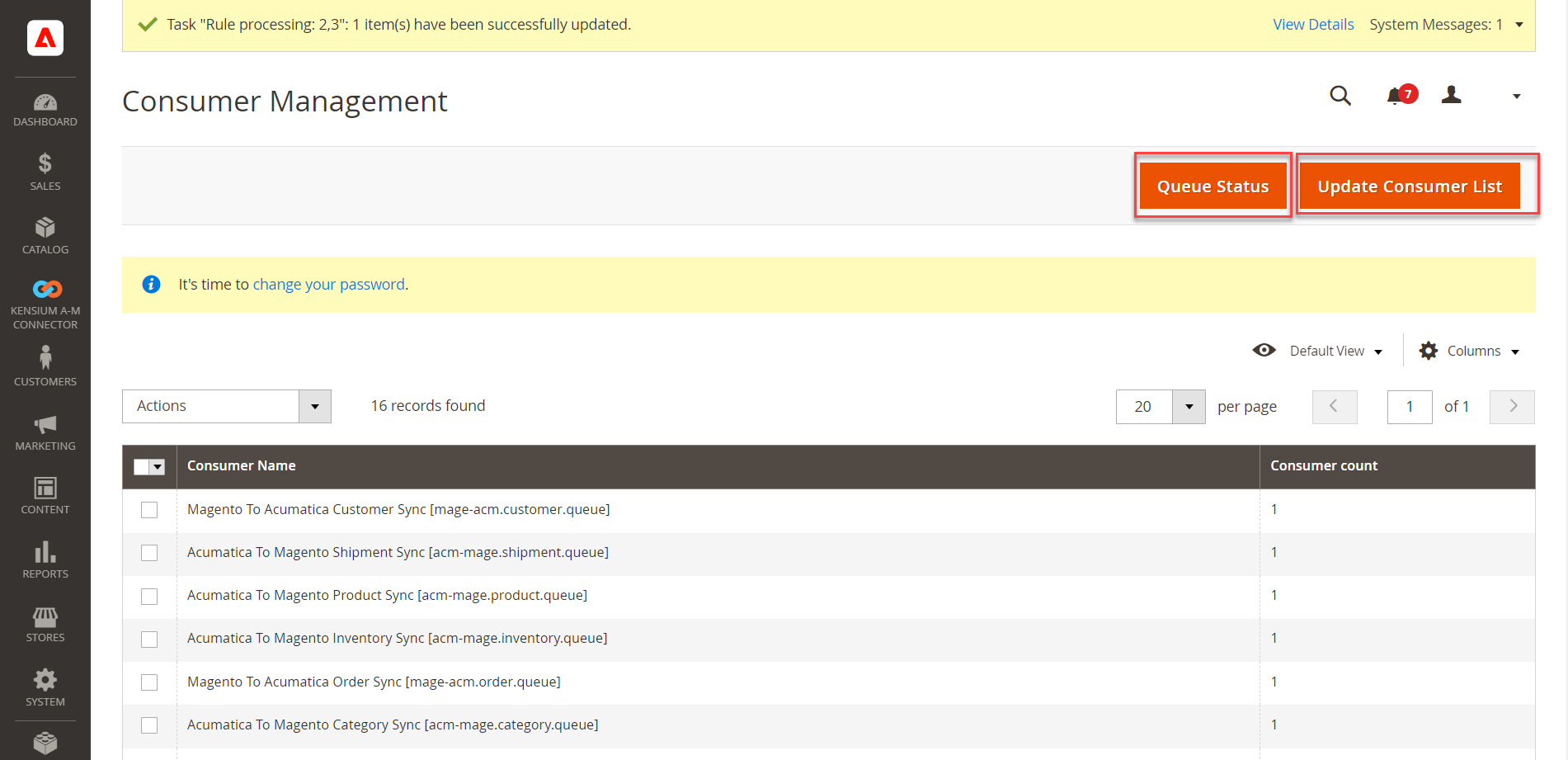 Consumer Management and Queue Status | Kensium Products Documentation