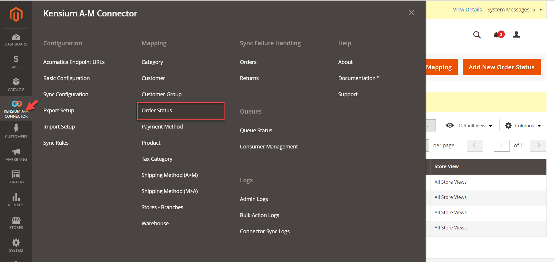 Order Status | Kensium Products Documentation
