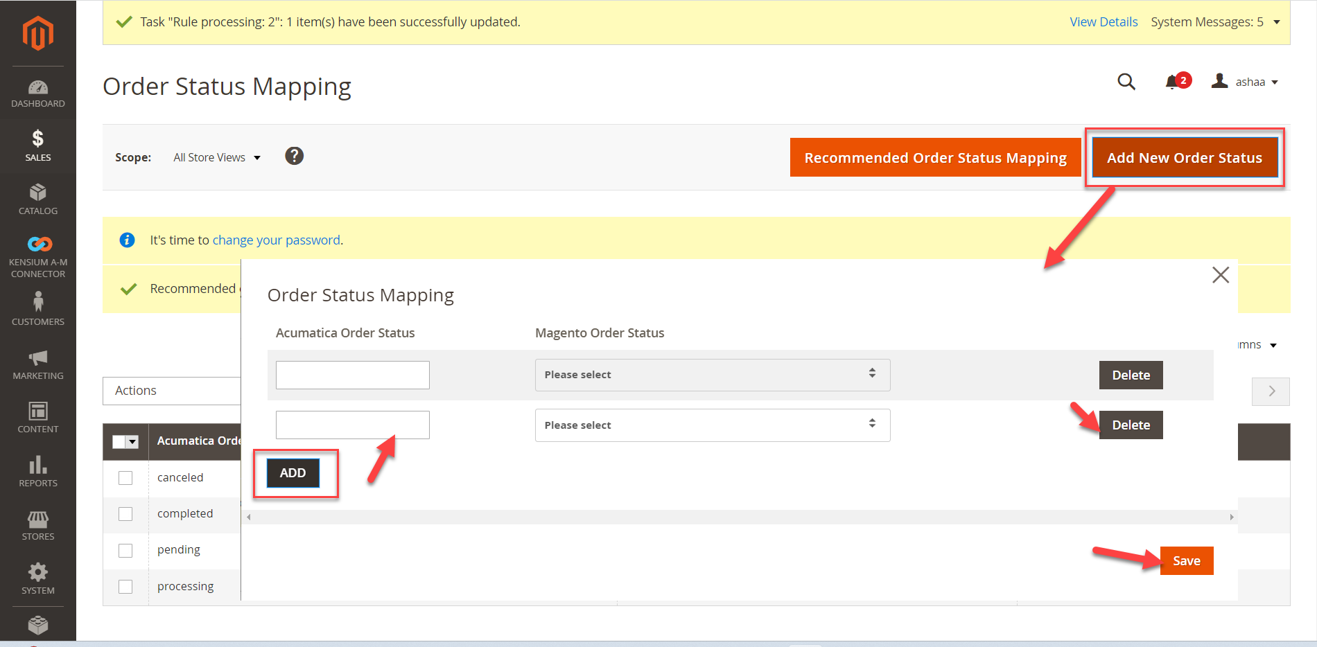 Order Status | Kensium Products Documentation