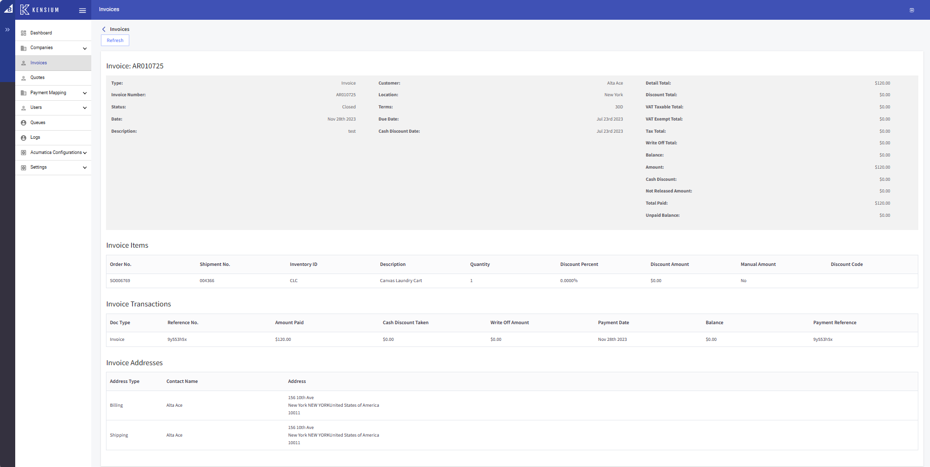 Managing Invoices in B2B | Kensium Products Documentation