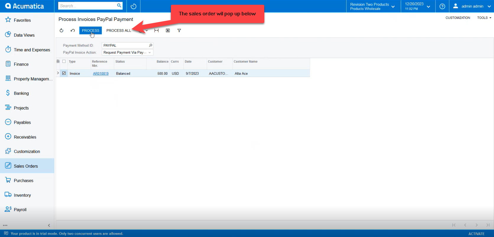 Steps to process PayPal Invoice on process Payments and Applications ...