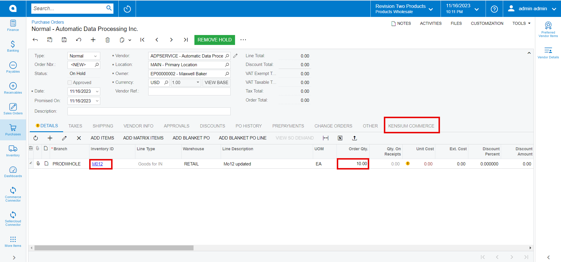 Purchase Order | Kensium Products Documentation