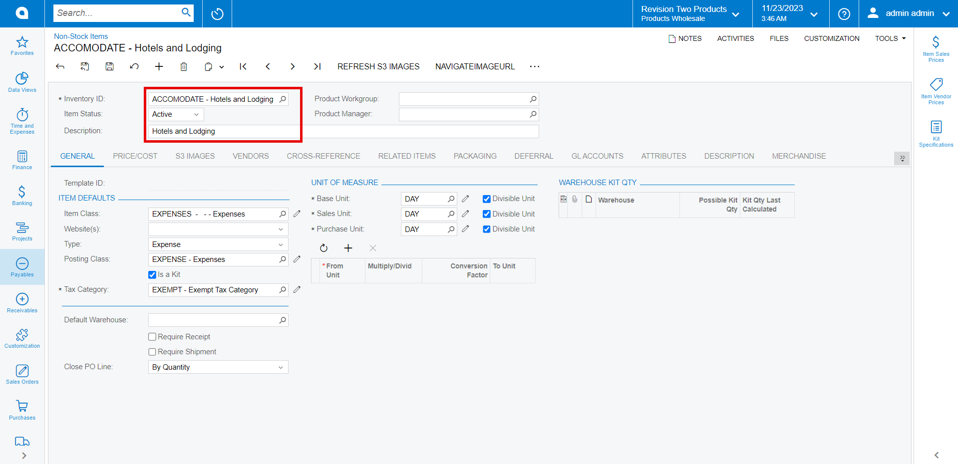 Non Stock Items Kensium Products Documentation