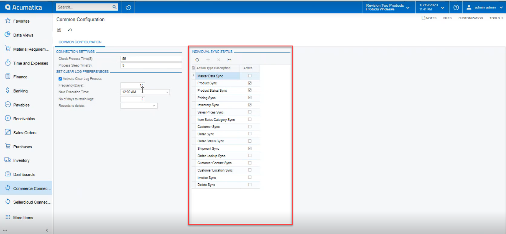 Syncing Configuration Individual Sync Status Kensium Products Documentation