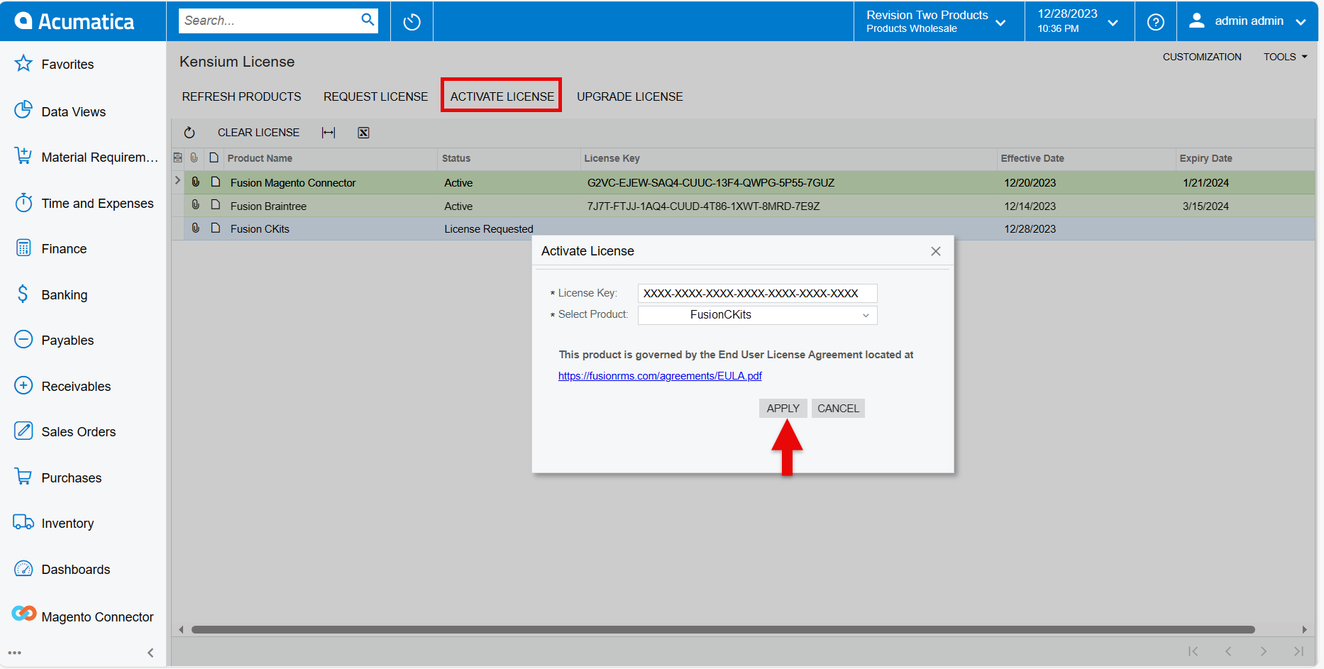 Activate License | Kensium Products Documentation