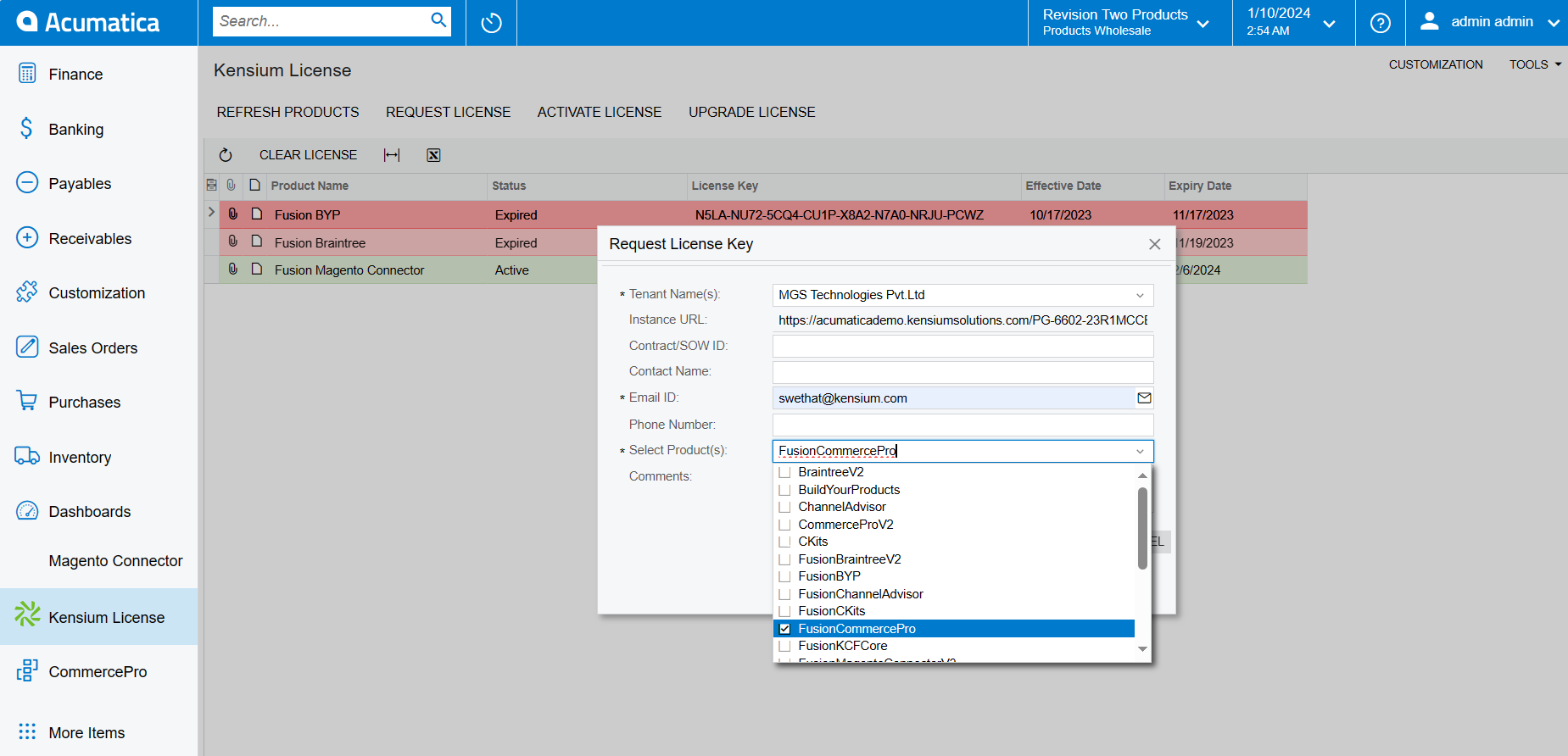 Request License | Kensium Products Documentation