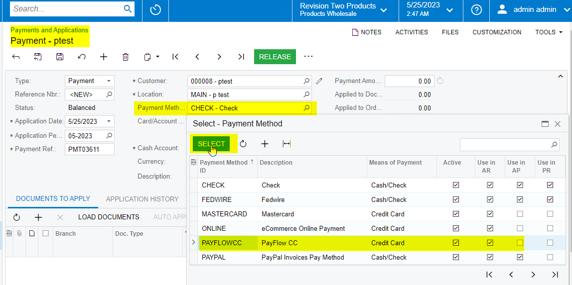 Payments via the Payments & Applications Screen | Kensium Products ...