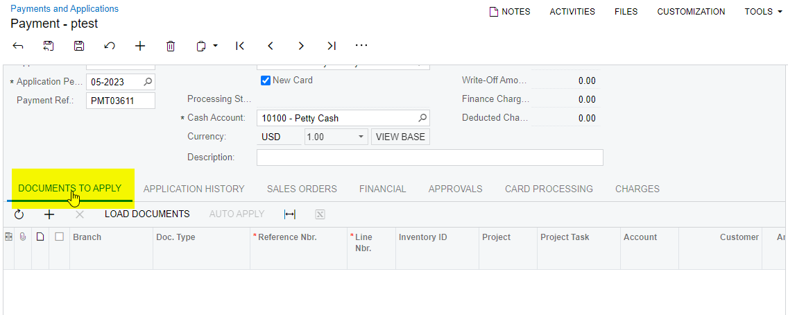 Payments via the Payments & Applications Screen | Kensium Products Documentation